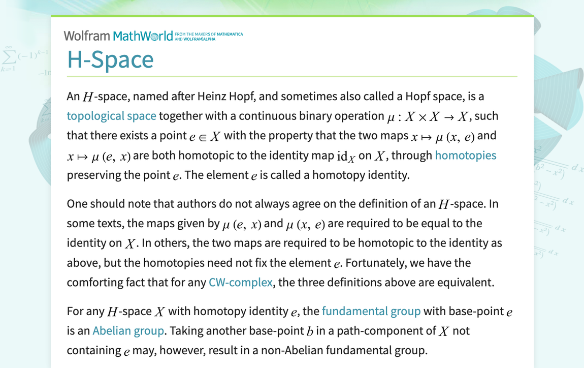 H-Space -- from Wolfram MathWorld