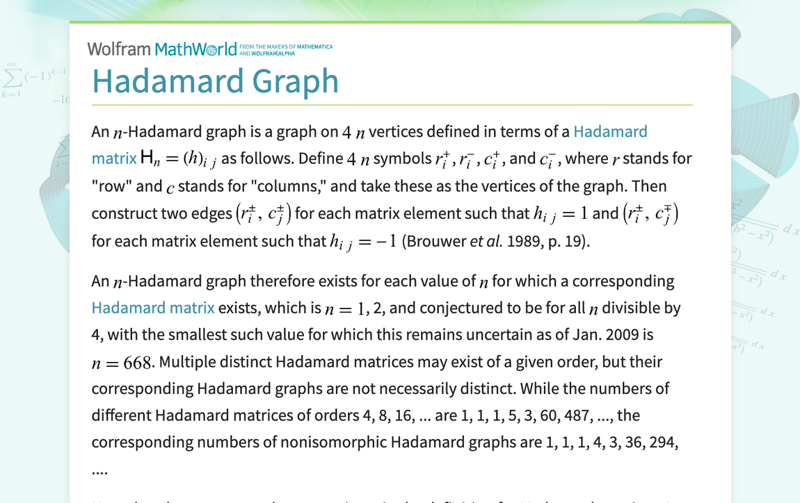 Hadamard Graph -- from Wolfram MathWorld
