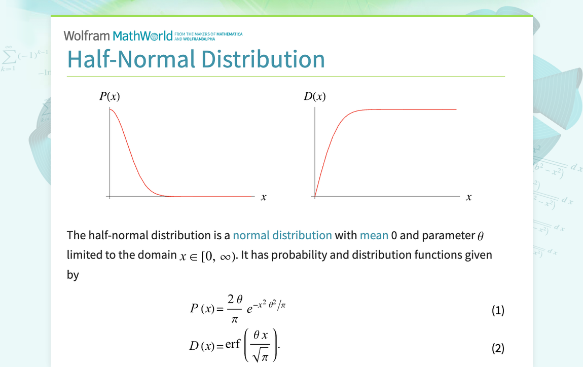 Half Normal Distribution From Wolfram Mathworld