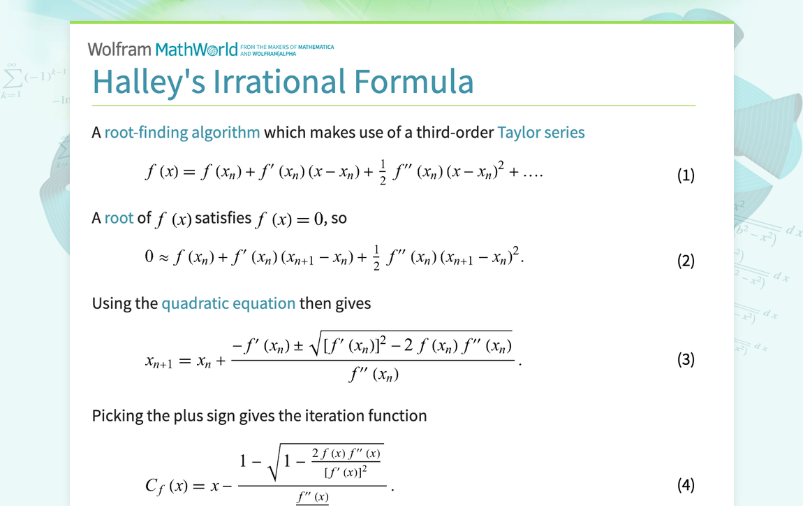 Halley's Irrational Formula -- from Wolfram MathWorld