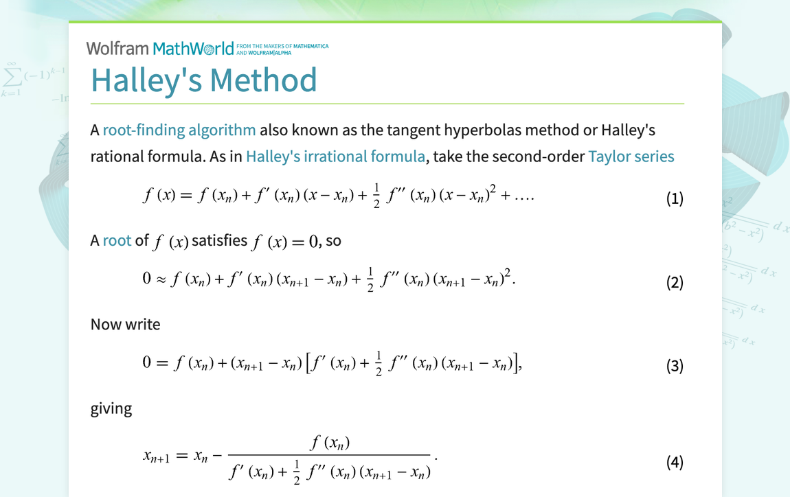 Halley's Method -- from Wolfram MathWorld