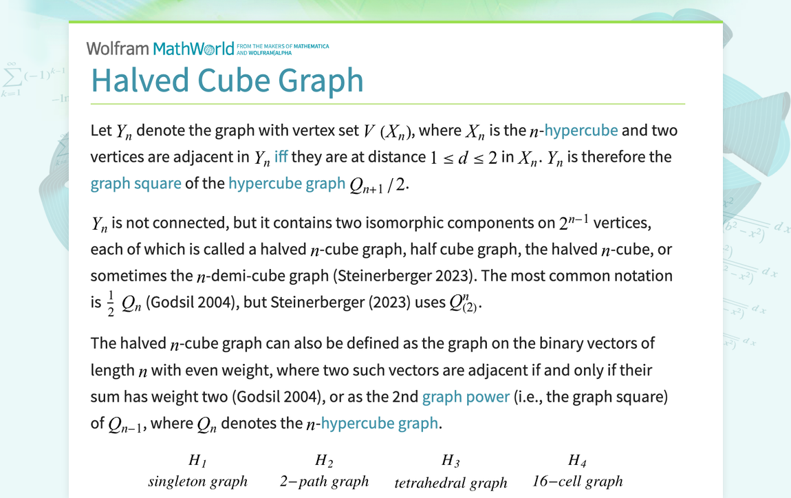 Halved Cube Graph -- from Wolfram MathWorld