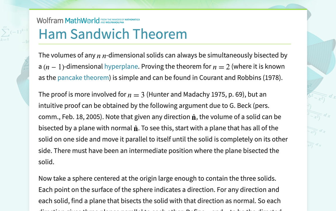 Ham Sandwich Theorem -- from Wolfram MathWorld
