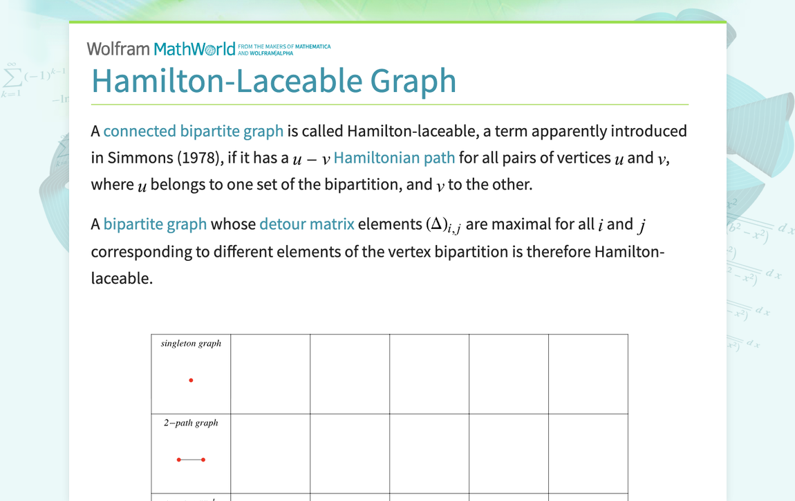 Hamilton-Laceable Graph -- from Wolfram MathWorld