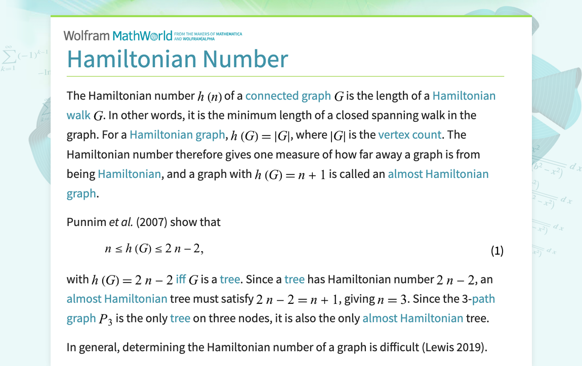 Hamiltonian Number -- from Wolfram MathWorld