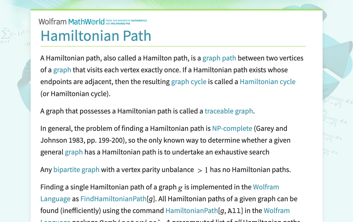 Hamiltonian Path -- from Wolfram MathWorld