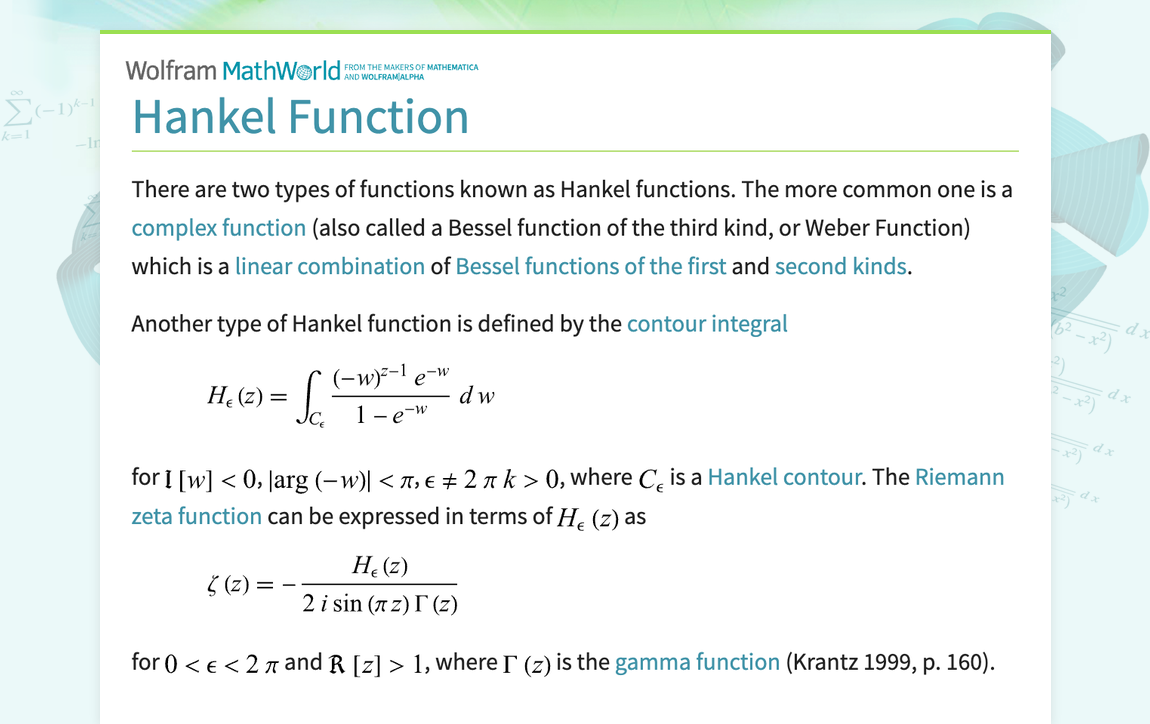 Hankel Function From Wolfram Mathworld