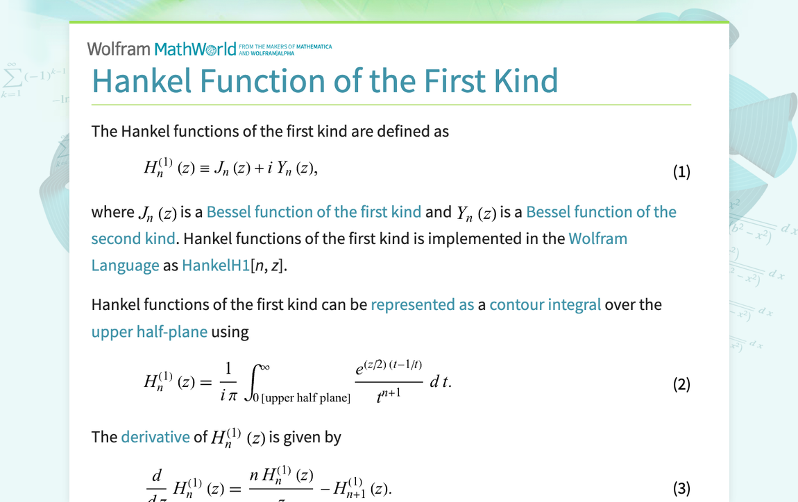 Hankel Function of the First Kind -- from Wolfram MathWorld