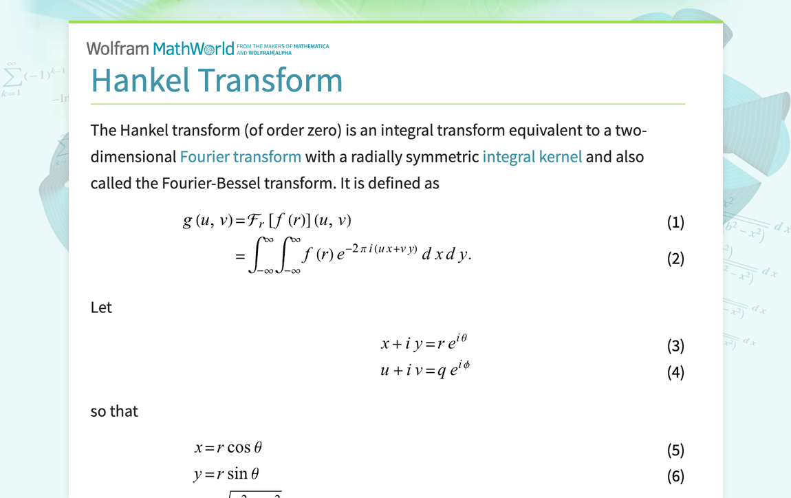 Hankel Transform -- from Wolfram MathWorld