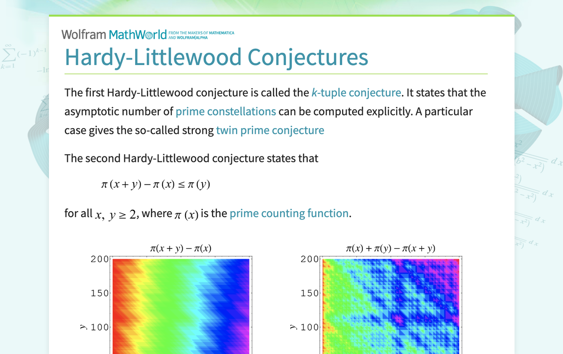 Hardy-Littlewood Conjectures -- from Wolfram MathWorld