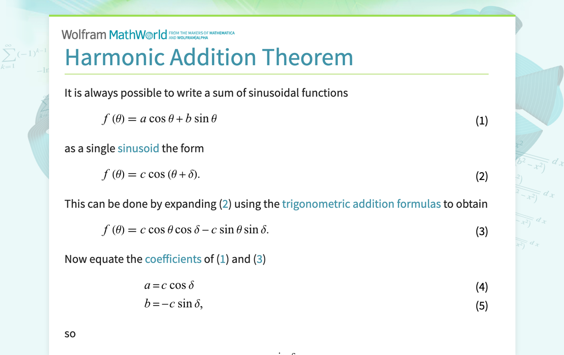 Harmonic Addition Theorem -- from Wolfram MathWorld