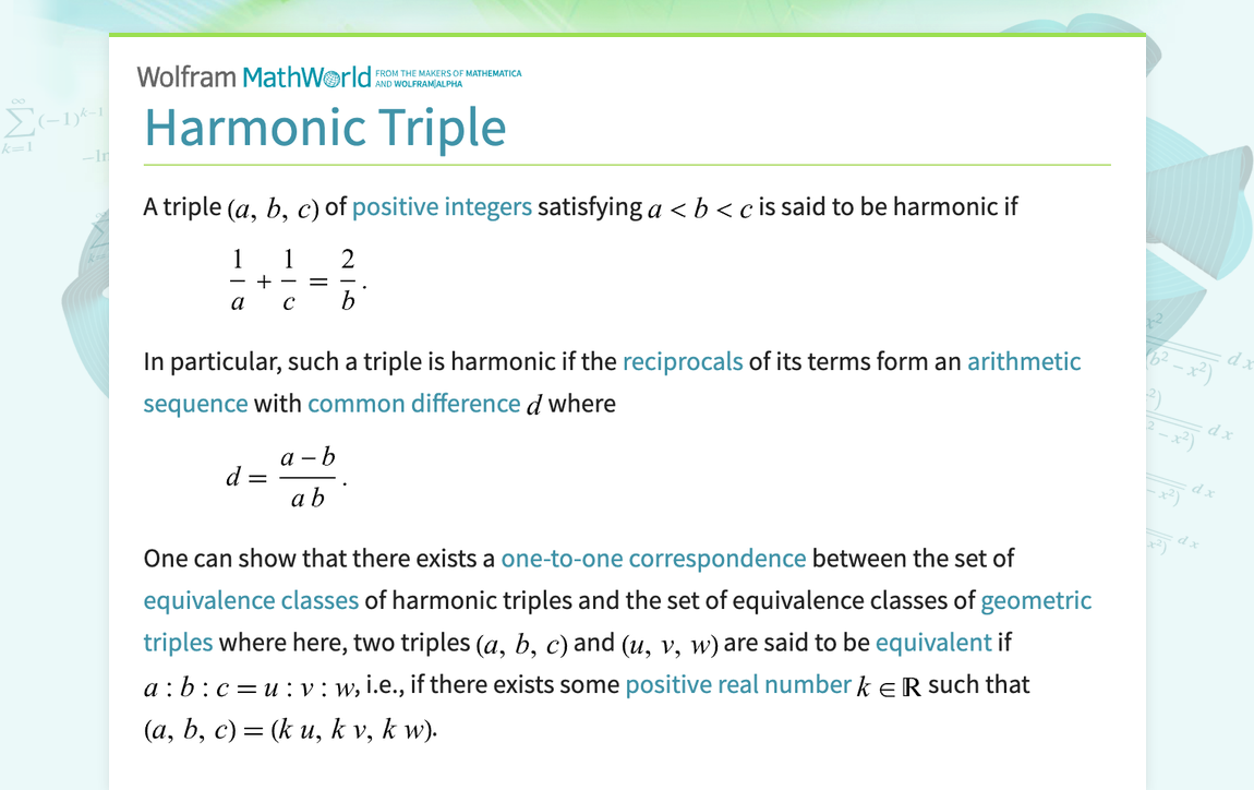 Harmonic Triple -- from Wolfram MathWorld