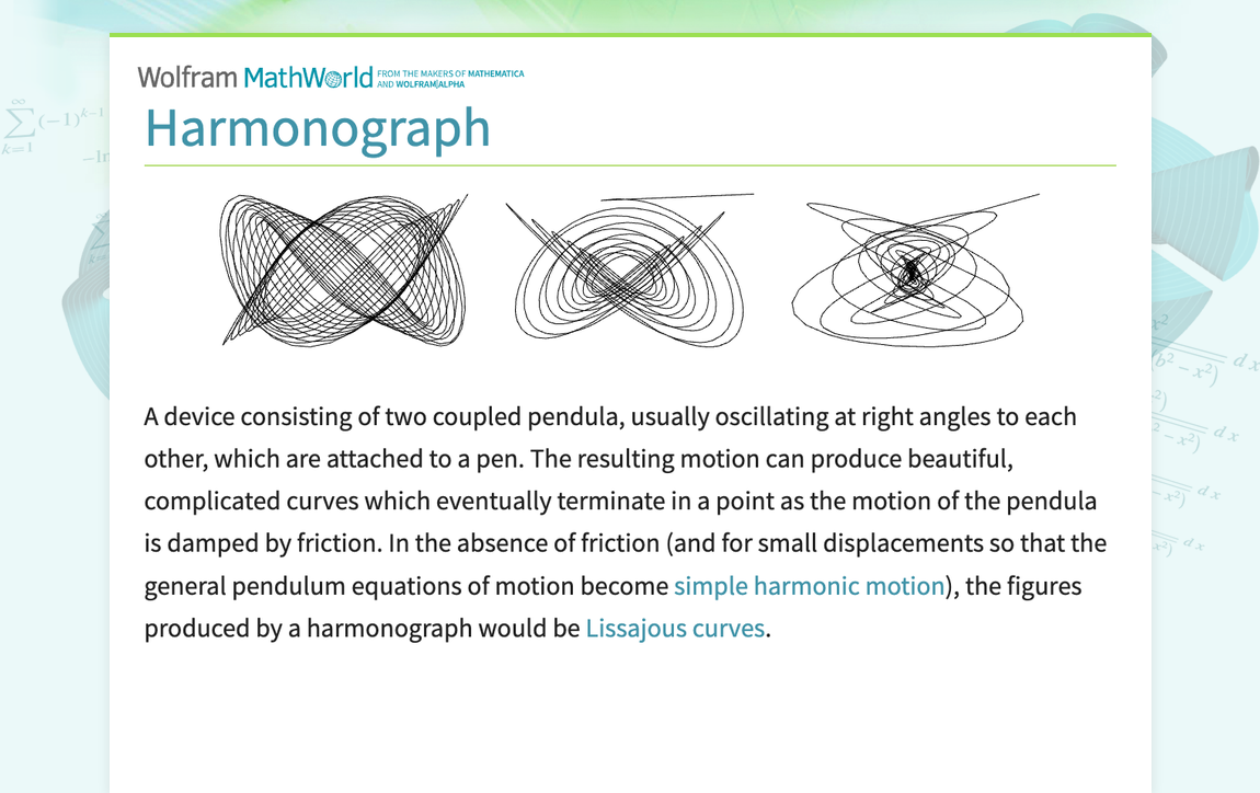 Harmonograph -- from Wolfram MathWorld