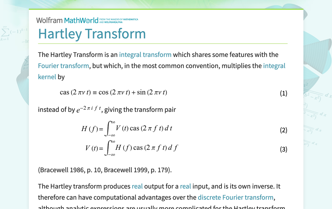 Hartley Transform -- from Wolfram MathWorld