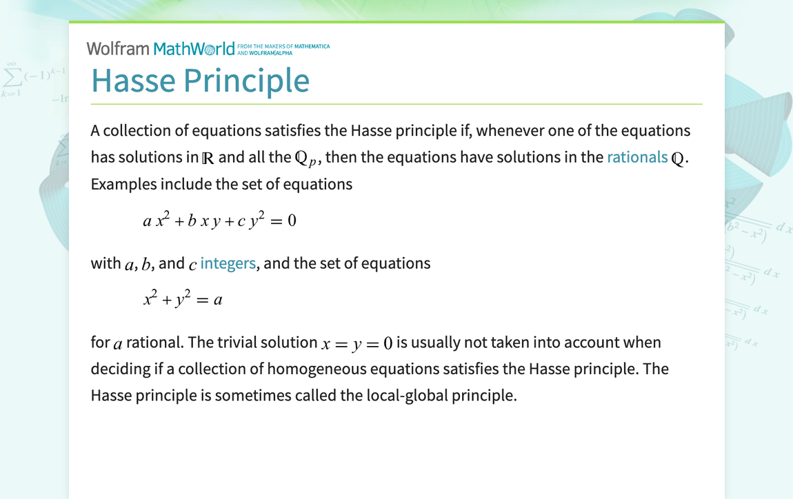 Hasse Principle -- from Wolfram MathWorld