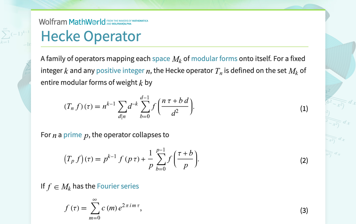 Hecke Operator -- from Wolfram MathWorld