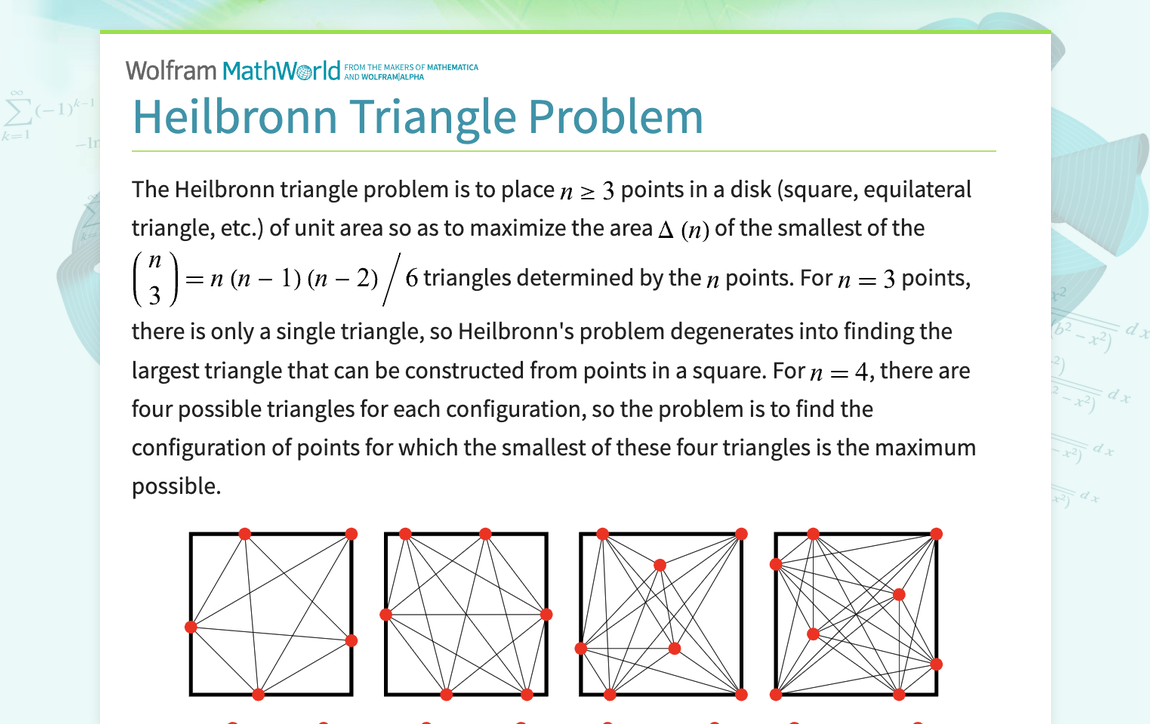Heilbronn Triangle Problem -- from Wolfram MathWorld