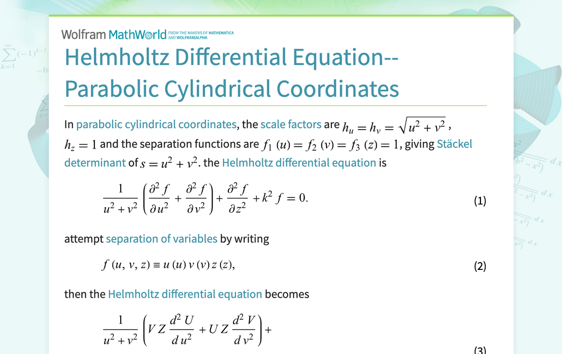 Parabolic Cylinder Wolfram Parabolic Cylinder Function - From Wolfram