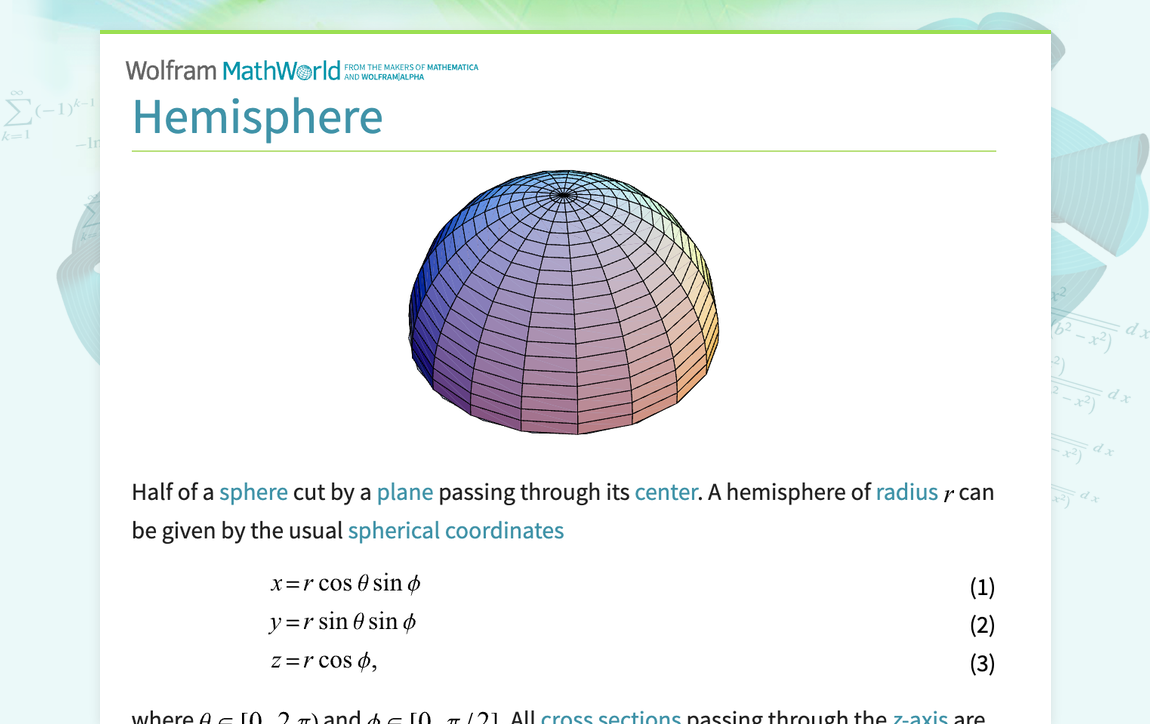 Hemisphere -- from Wolfram MathWorld