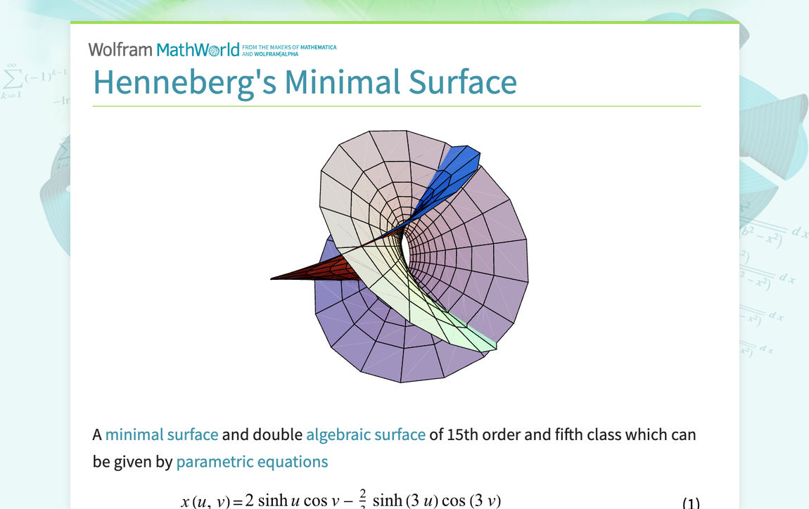 Henneberg's Minimal Surface -- from Wolfram MathWorld