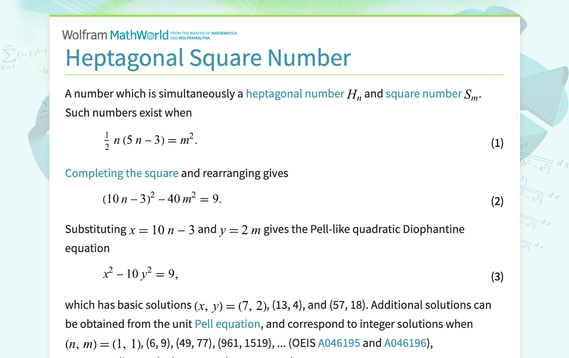 Heptagonal Square Number -- from Wolfram MathWorld