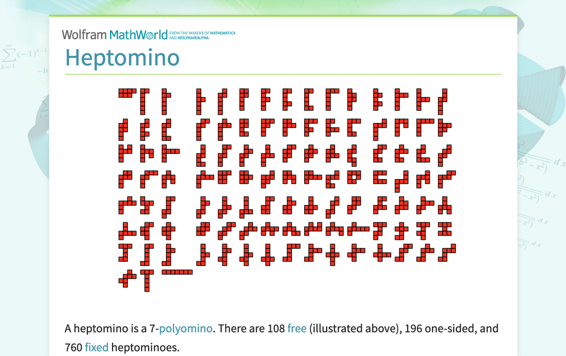 Heptomino -- from Wolfram MathWorld