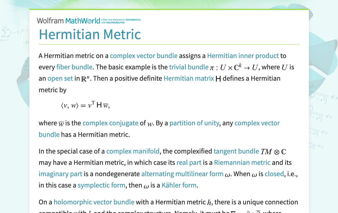 Hermitian Metric -- from Wolfram MathWorld
