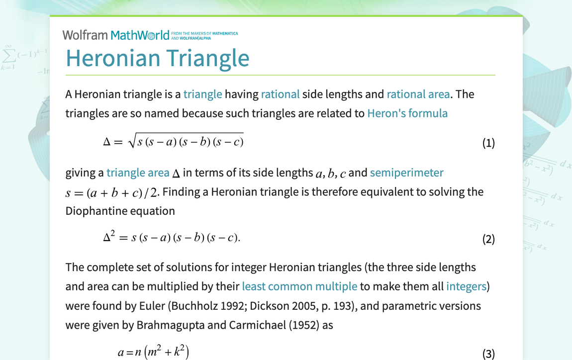 Heronian Triangle -- from Wolfram MathWorld