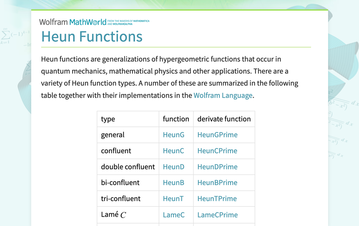 Heun Functions -- from Wolfram MathWorld