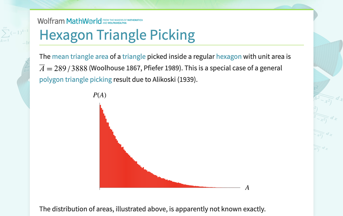 Hexagon Triangle Picking -- from Wolfram MathWorld