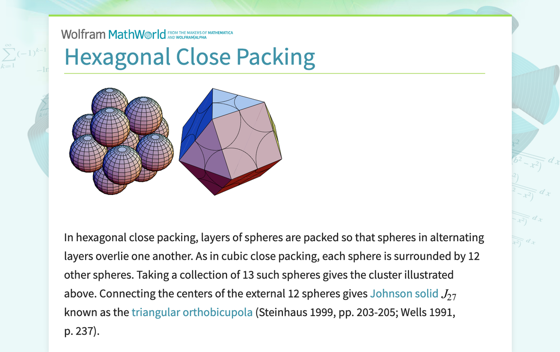 Hexagonal Close Packing -- from Wolfram MathWorld