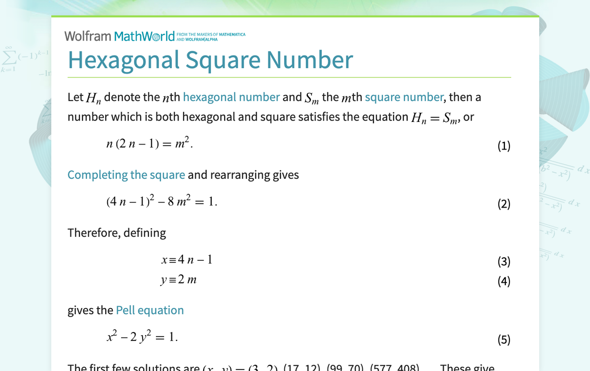 Hexagonal Square Number -- from Wolfram MathWorld