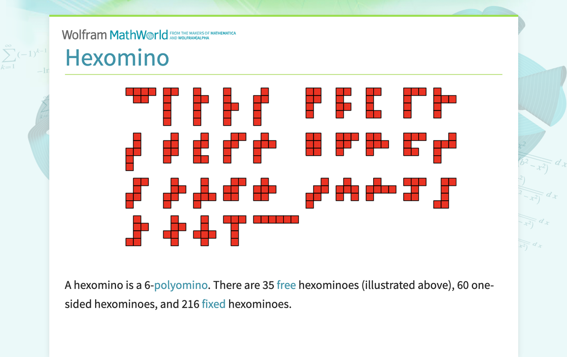 Hexomino -- from Wolfram MathWorld