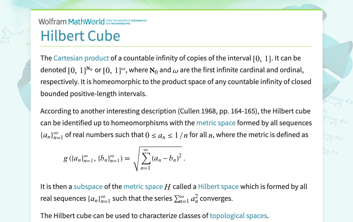 Hilbert Cube -- from Wolfram MathWorld