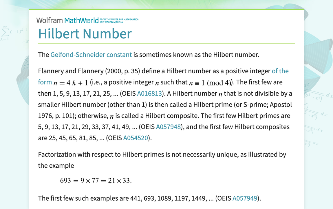 Hilbert Number -- from Wolfram MathWorld