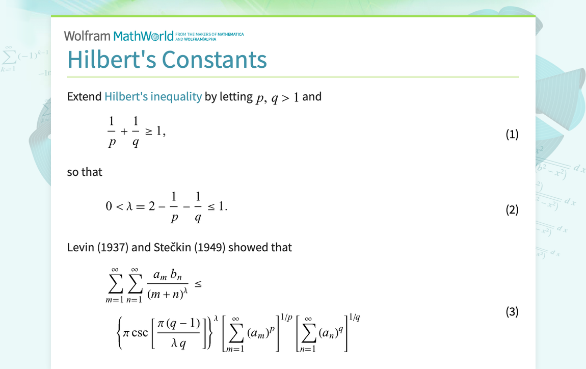 Hilbert's Constants -- from Wolfram MathWorld