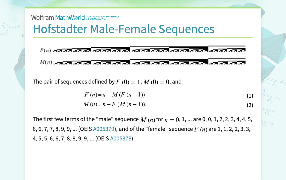 Hofstadter Male-Female Sequences -- from Wolfram MathWorld