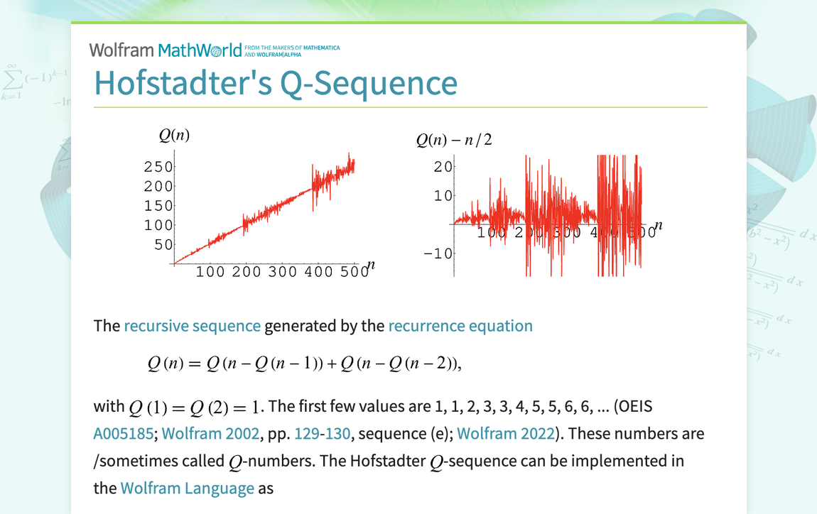 Hofstadter's Q-Sequence -- from Wolfram MathWorld