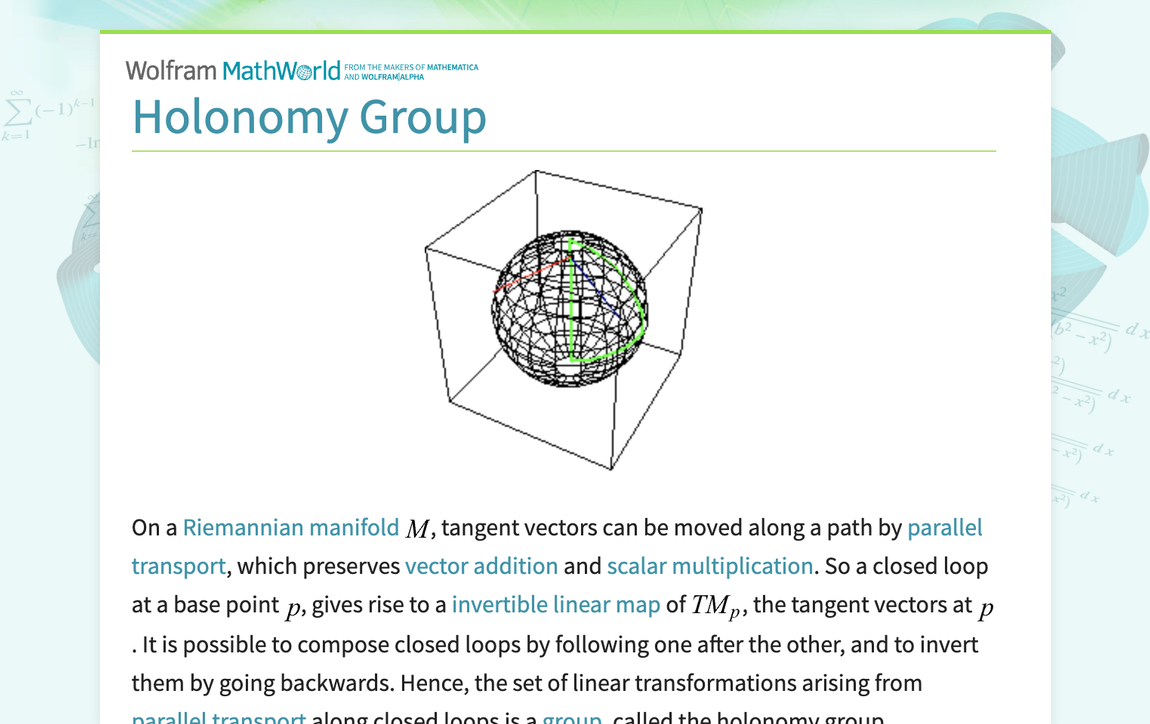 Holonomy Group -- from Wolfram MathWorld