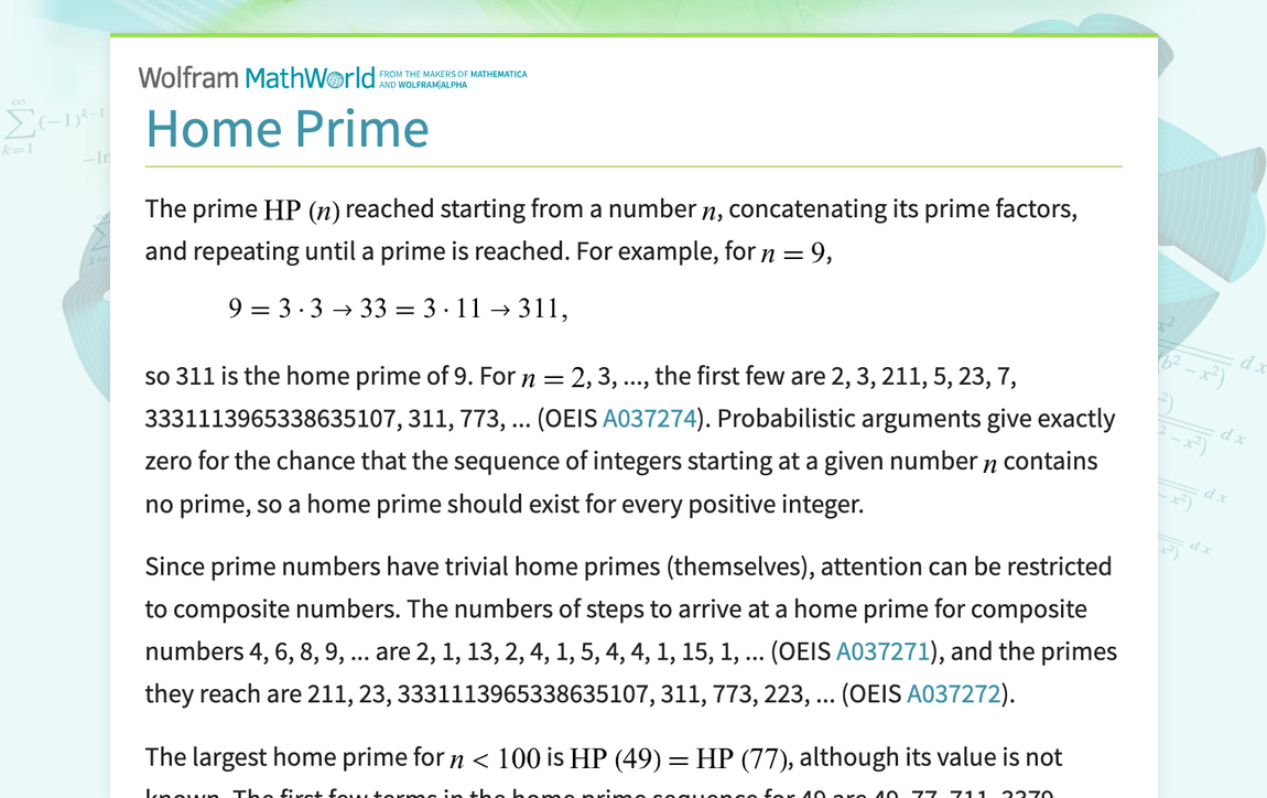 Home Prime -- from Wolfram MathWorld