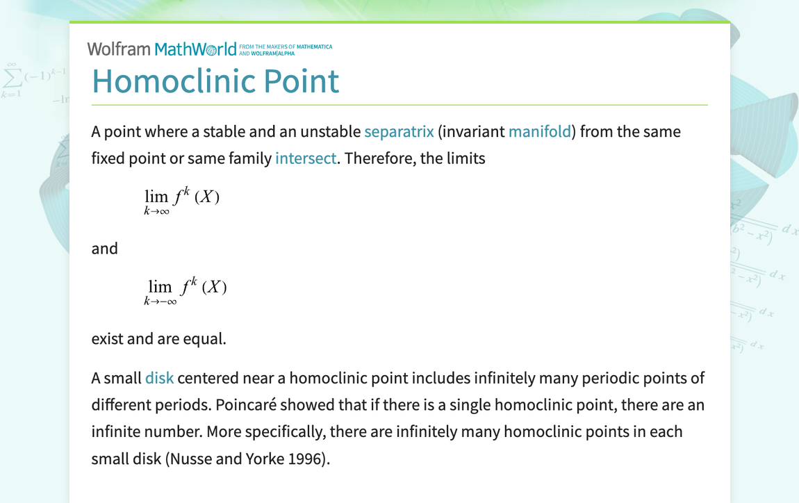 Homoclinic Point -- from Wolfram MathWorld