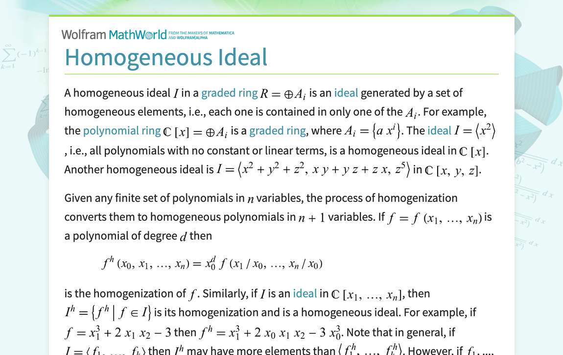 Homogeneous Ideal -- from Wolfram MathWorld