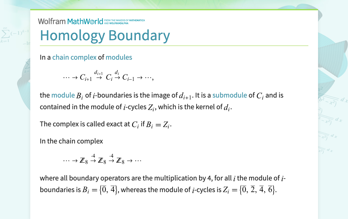 Homology Boundary -- from Wolfram MathWorld