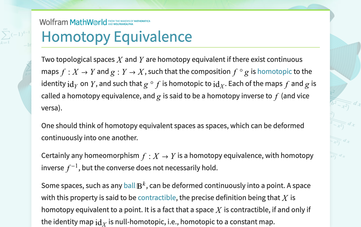 Homotopy Equivalence -- from Wolfram MathWorld