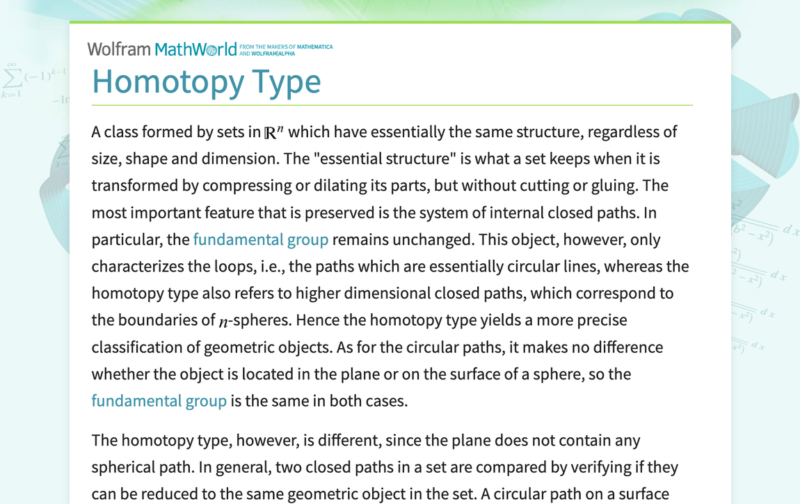 Homotopy Type -- from Wolfram MathWorld