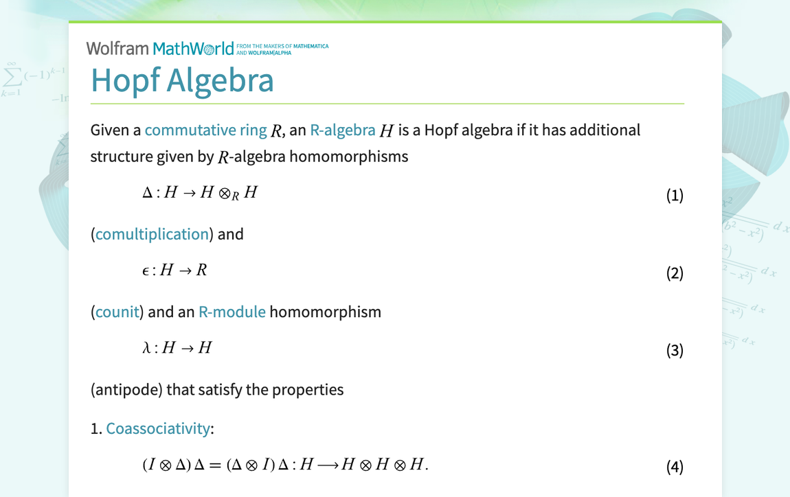 Hopf Algebra -- from Wolfram MathWorld