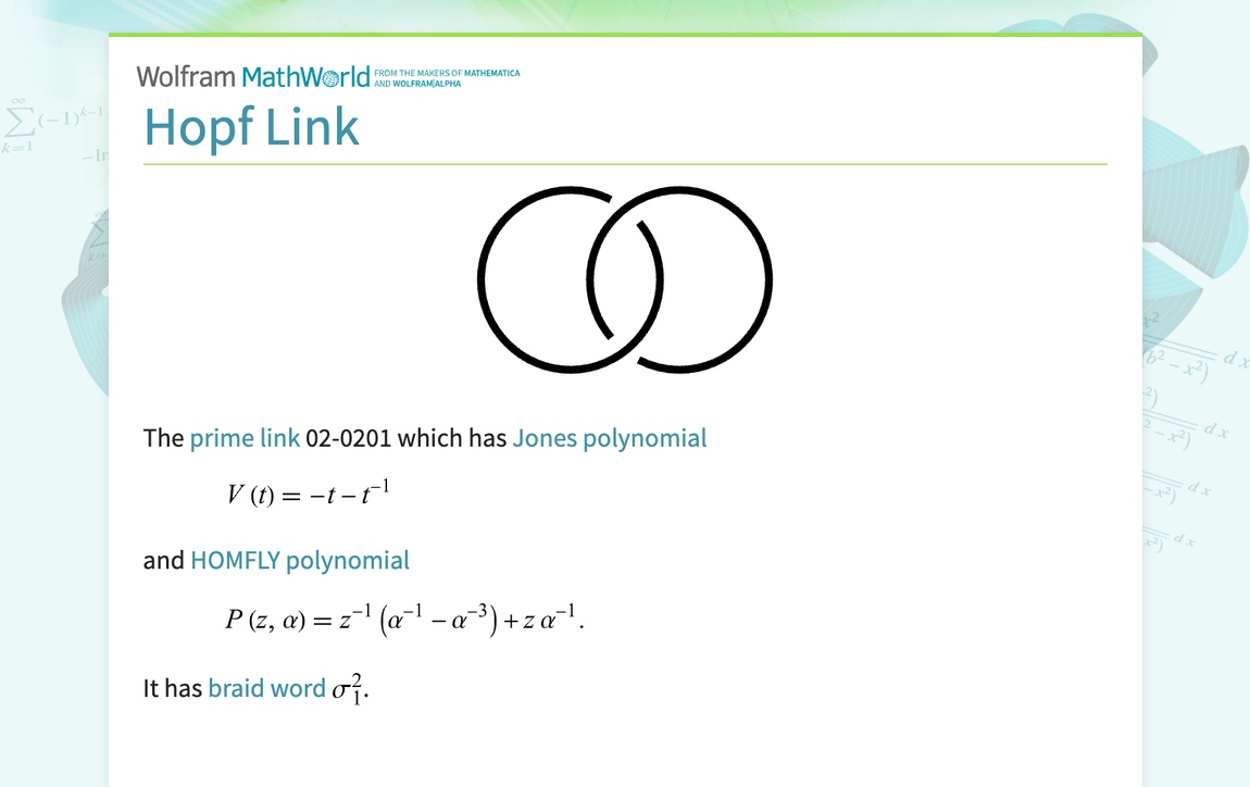 Hopf Link -- from Wolfram MathWorld