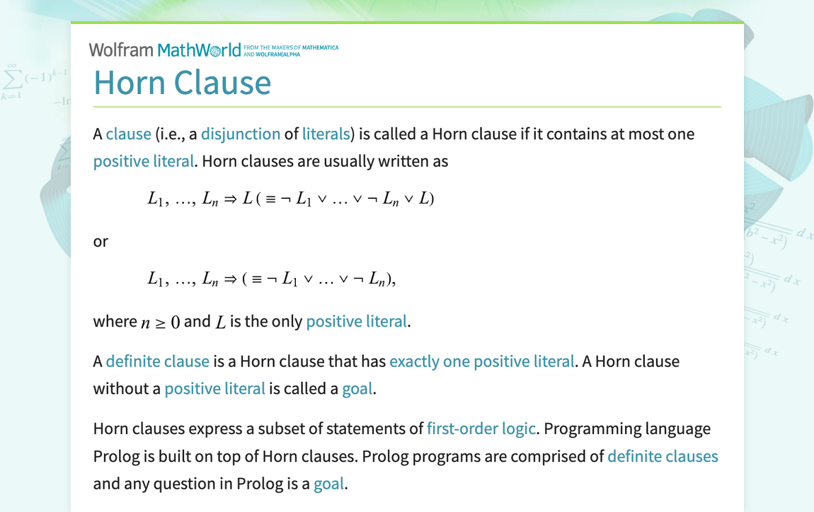 Horn Clause -- from Wolfram MathWorld