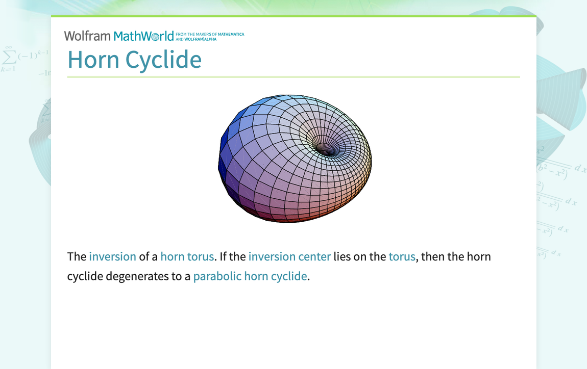 Horn Cyclide -- from Wolfram MathWorld