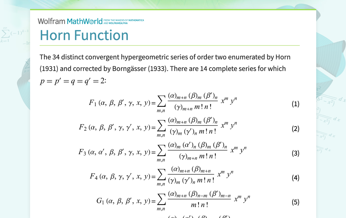 Horn Function -- from Wolfram MathWorld
